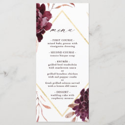 Autumn Romance Gold Frame Burgundy Wedding Menu | Zazzle