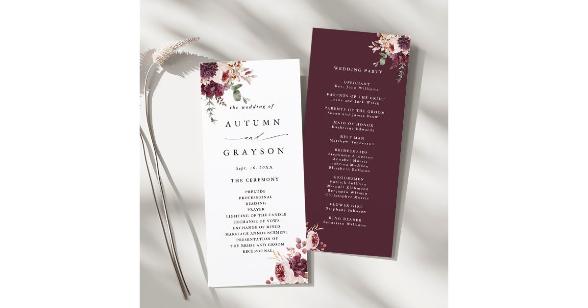 Autumn Romance Watercolor Floral Wedding Program | Zazzle