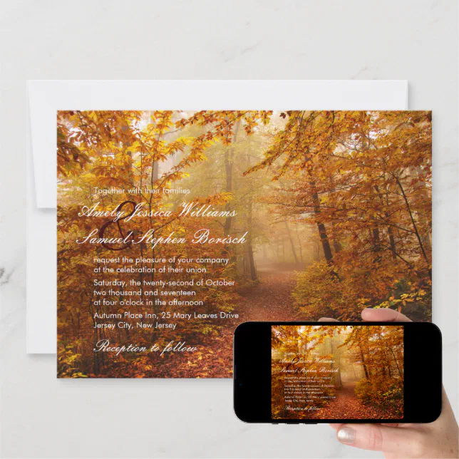 Autumn Romantic Forest Path Wedding Invitation | Zazzle