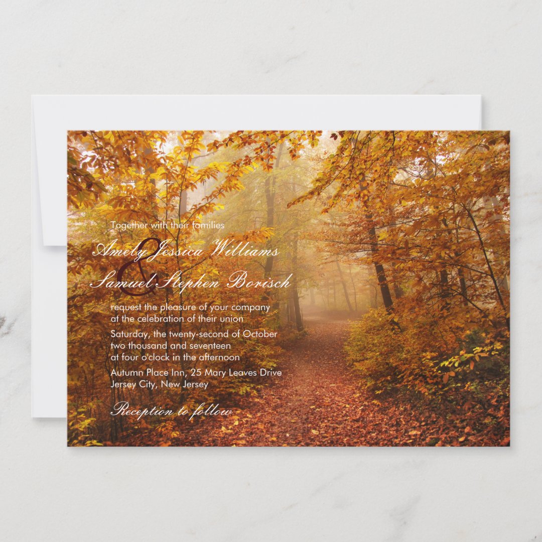 Autumn Romantic Forest Path Wedding Invitation | Zazzle