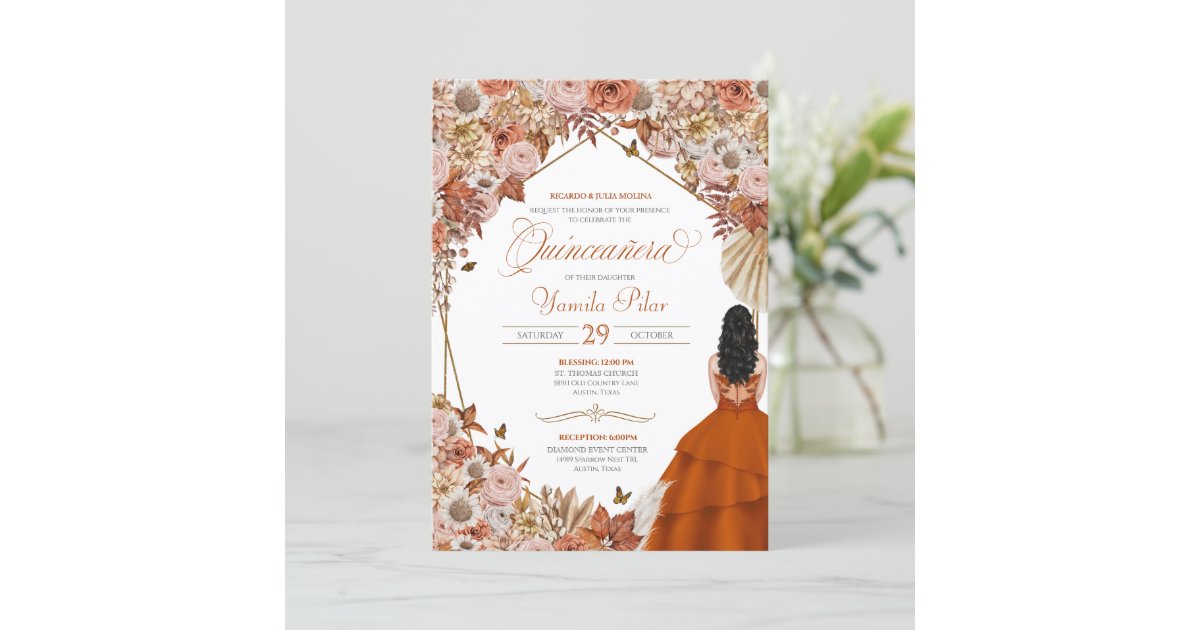 Autumn Rust Orange Leaves Quinceanera Invitation | Zazzle