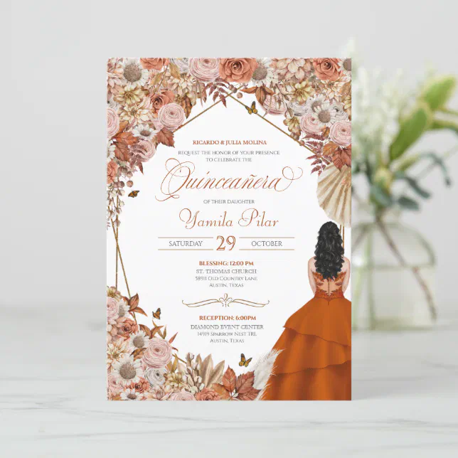 Autumn Rust Orange Leaves Quinceanera Invitation | Zazzle