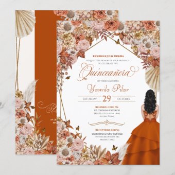 Autumn Rust Orange Leaves Quinceanera Invitation | Zazzle
