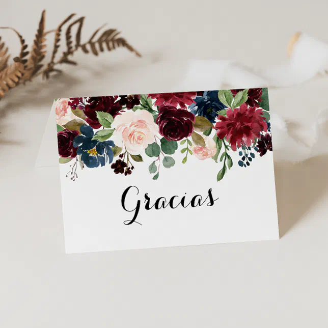 Autumn Rustic Burgundy Spanish Thank You Card | Zazzle