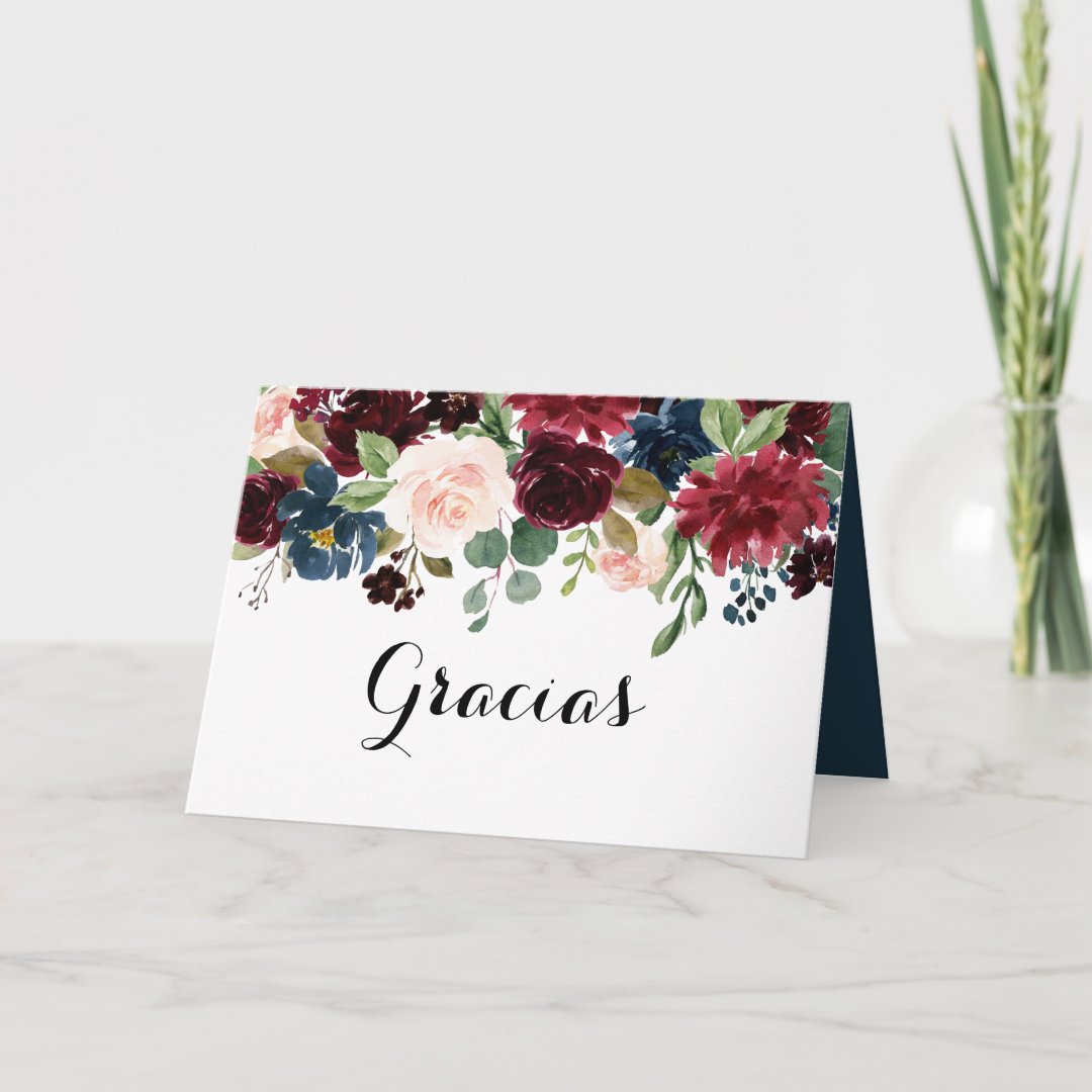 Autumn Rustic Burgundy Spanish Thank You Card | Zazzle