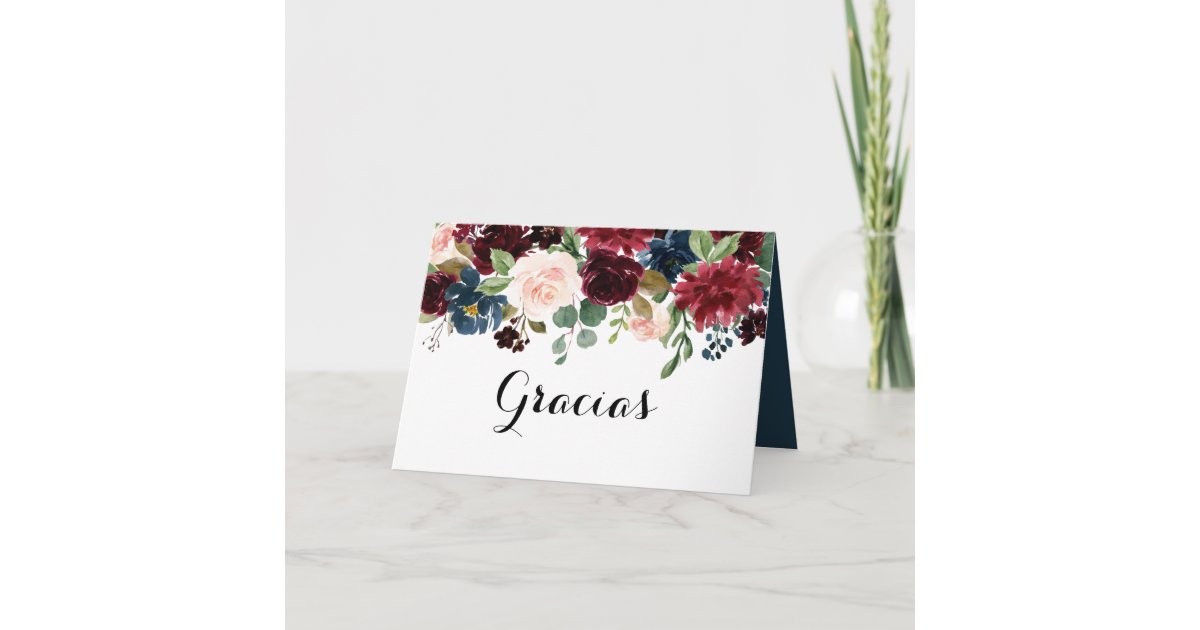 Autumn Rustic Burgundy Spanish Thank You Card | Zazzle