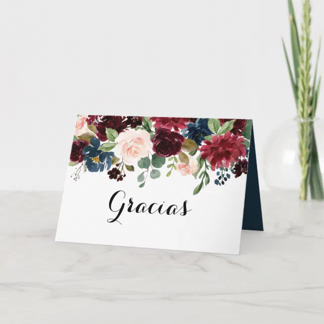 Autumn Rustic Burgundy Spanish Thank You Card | Zazzle