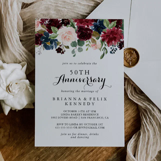Autumn Rustic Calligraphy 50th Wedding Anniversary Invitation | Zazzle