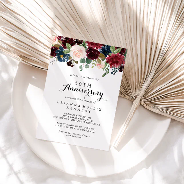 Autumn Rustic Calligraphy 50th Wedding Anniversary Invitation | Zazzle