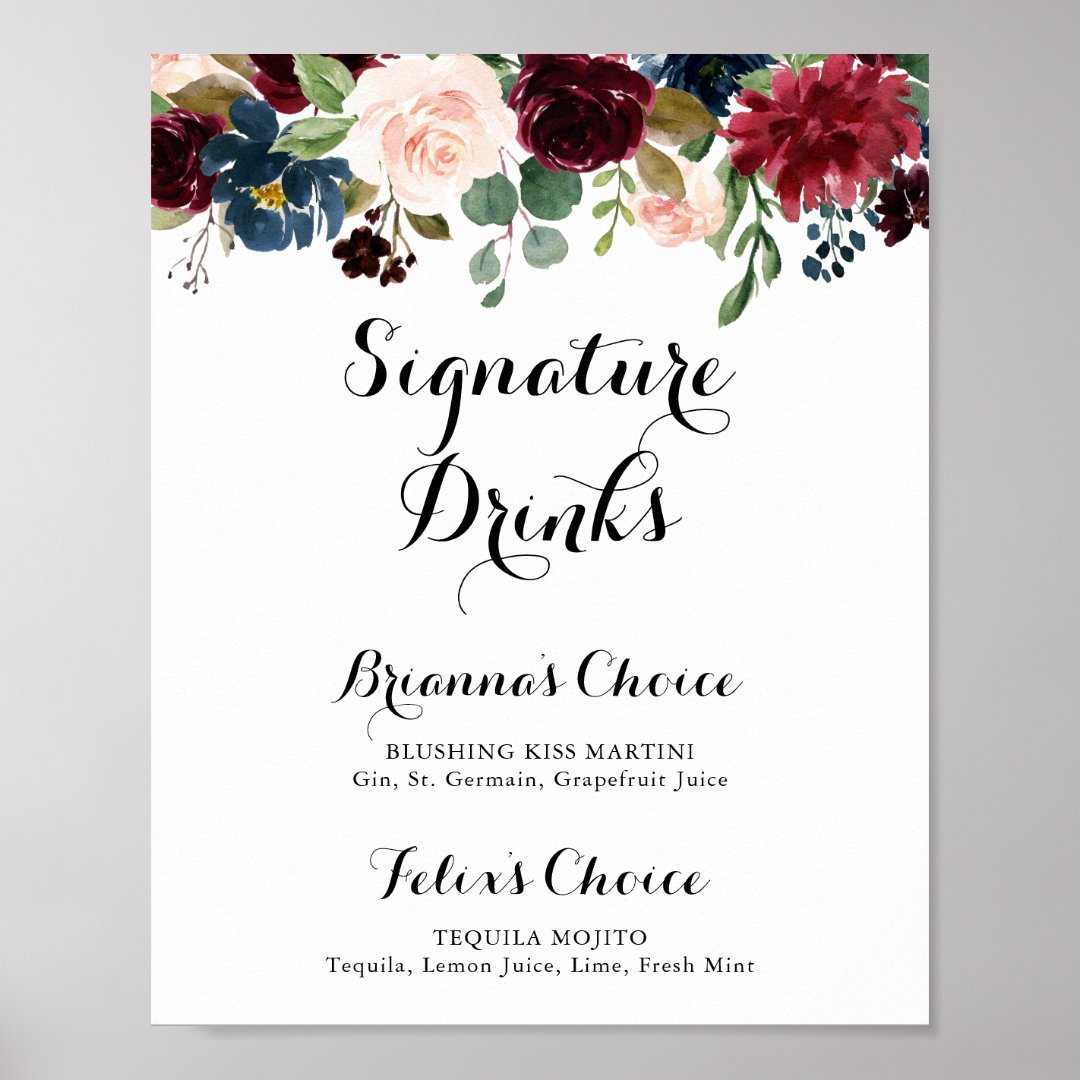 Autumn Rustic Calligraphy Signature Drinks Sign | Zazzle