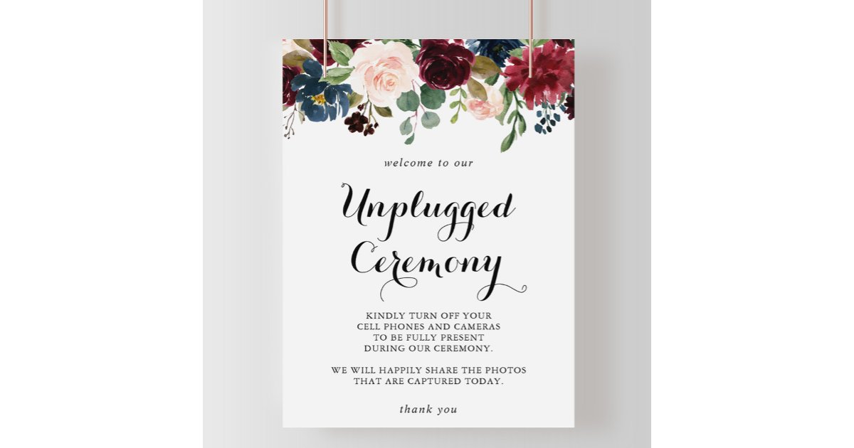 Autumn Rustic Calligraphy Unplugged Ceremony Sign | Zazzle