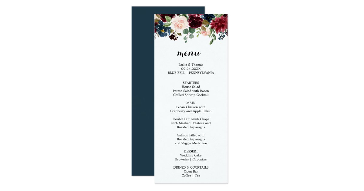 Autumn Rustic Dazzling Burgundy Dinner Menu Card | Zazzle.com