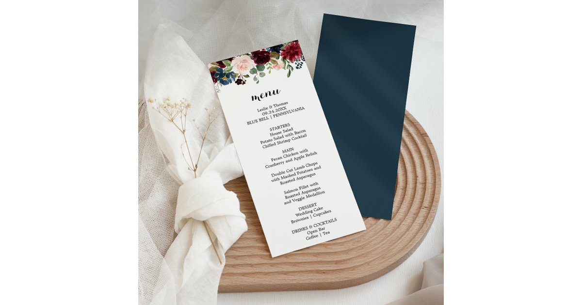 Autumn Rustic Dazzling Burgundy Dinner Menu Card | Zazzle