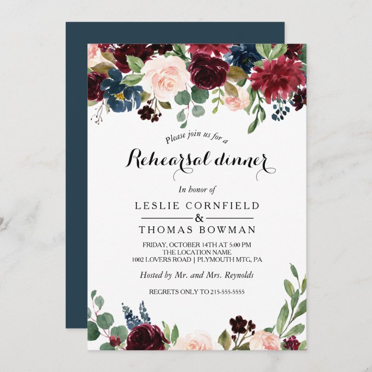 Autumn Rustic Dazzling Burgundy Rehearsal Dinner Invitation | Zazzle