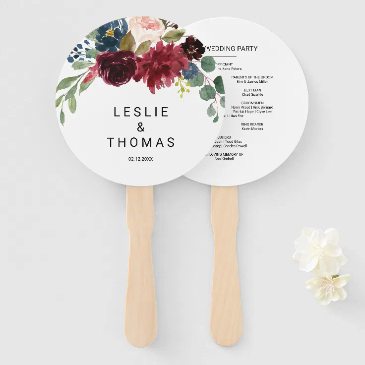 Autumn Rustic Dazzling Burgundy Wedding Hand Fan | Zazzle