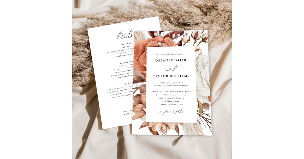 Autumn Rustic Floral, Framed One Piece Wedding Invitation | Zazzle