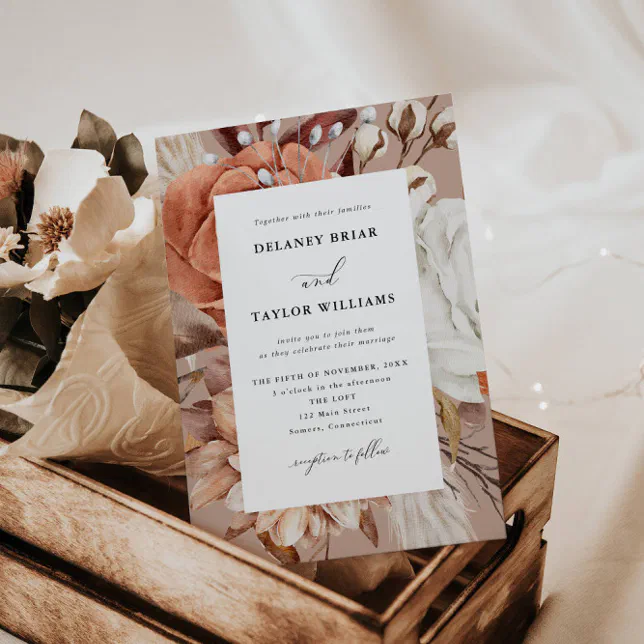 Autumn Rustic Floral, Soft Rose Wedding Invitation | Zazzle