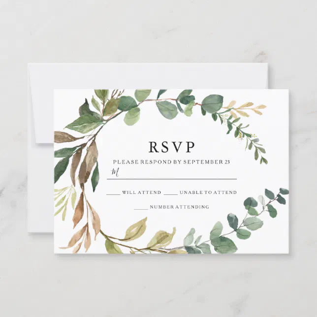 Autumn Rustic Leaf Wreath Modern Wedding RSVP Card | Zazzle