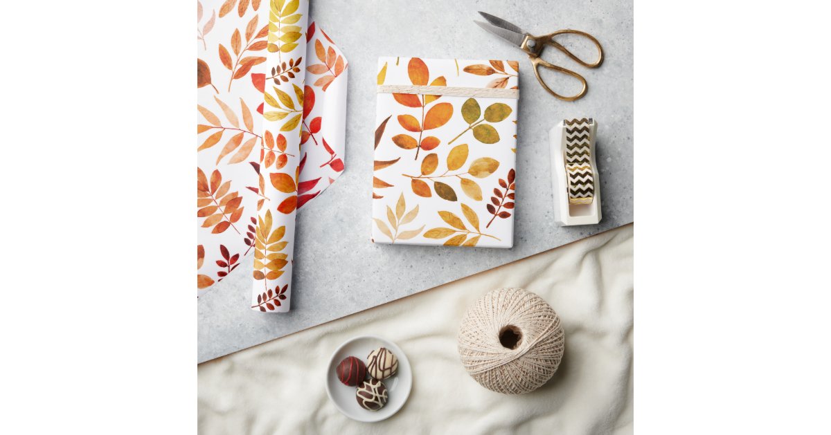 Autumn Rustic Leaves Pattern Wrapping Paper | Zazzle