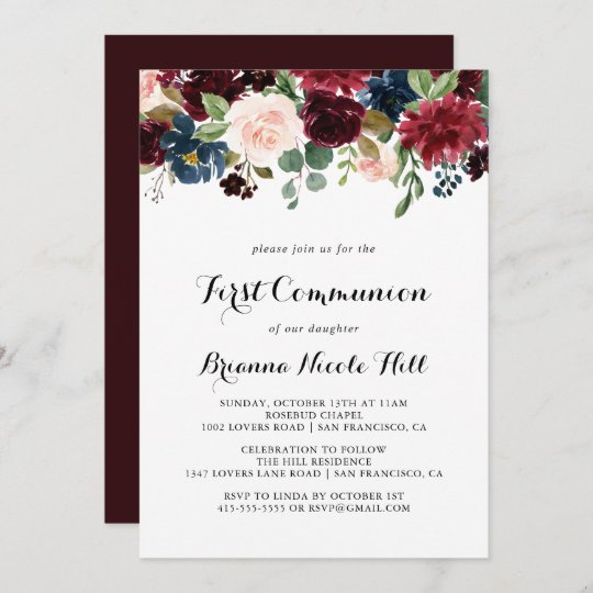 Autumn Rustic Modern Calligraphy First Communion Invitation | Zazzle.com