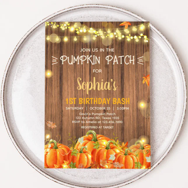 Autumn Rustic Pumpkin Patch Birthday Invitation | Zazzle