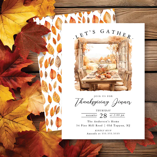 Autumn Scene Thanksgiving Dinner Invitation | Zazzle