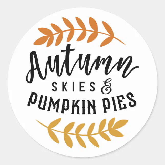 Autumn Skies Pumpkin Pies Fall Design Classic Round Sticker | Zazzle