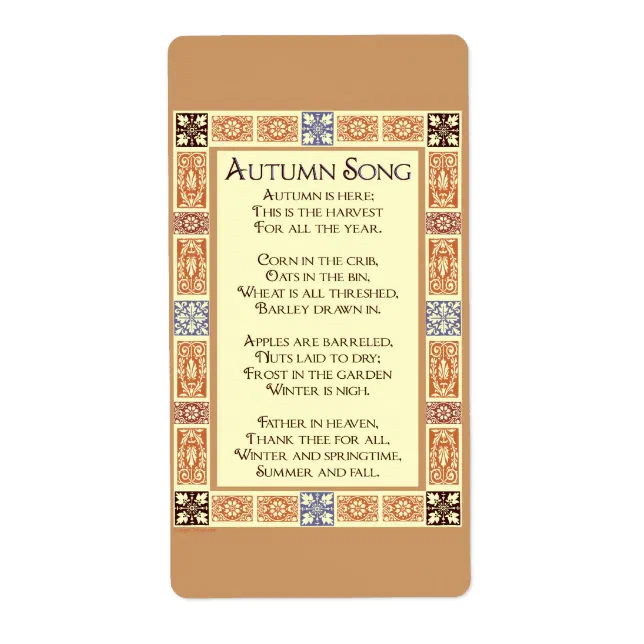 Autumn Song Thanksgiving Harvest Poem Sticker | Zazzle