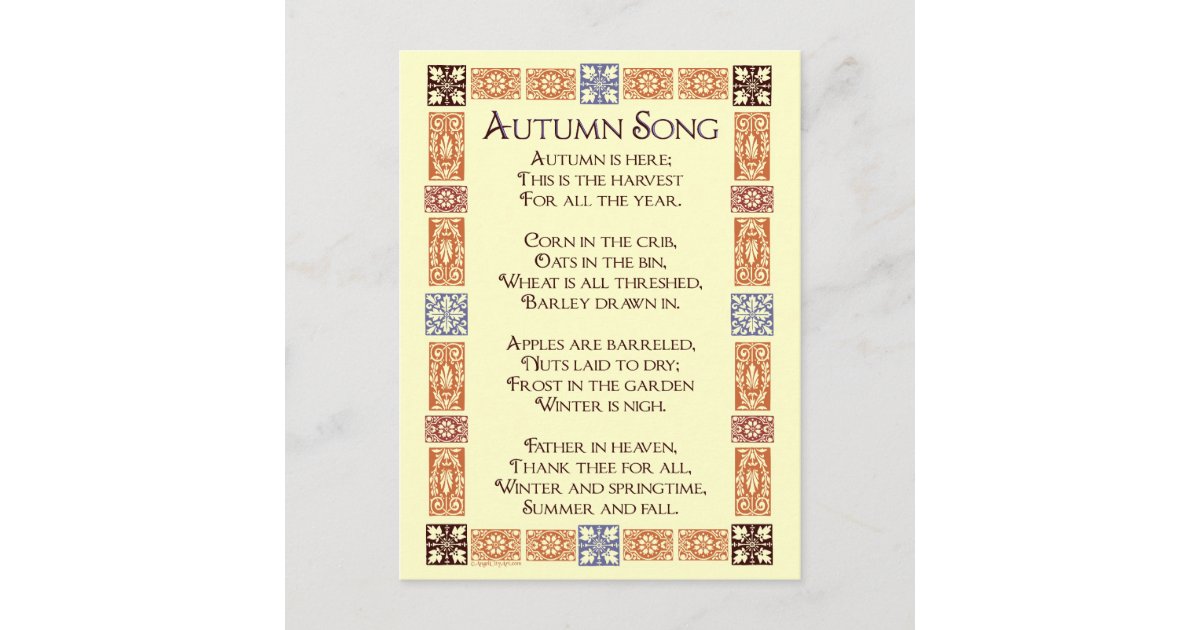 Autumn Song Thanksgiving Poem Postcard | Zazzle