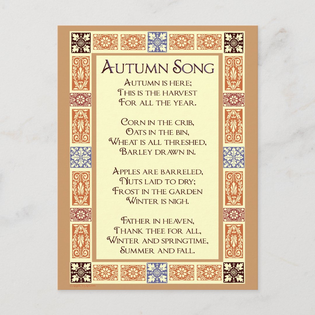 Autumn Song Thanksgiving Poem Postcard | Zazzle