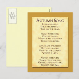 Autumn Song Thanksgiving Poem Postcard | Zazzle