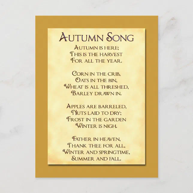 Autumn Song Thanksgiving Poem Postcard | Zazzle