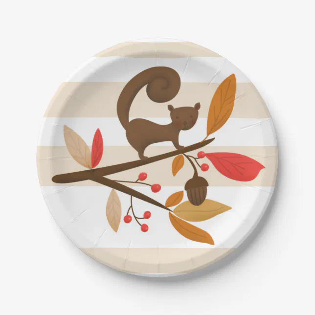 Autumn Squirrel on a branch Thanksgiving plates | Zazzle