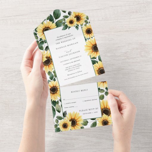 Autumn Sunflower Wedding All In One Invitation | Zazzle