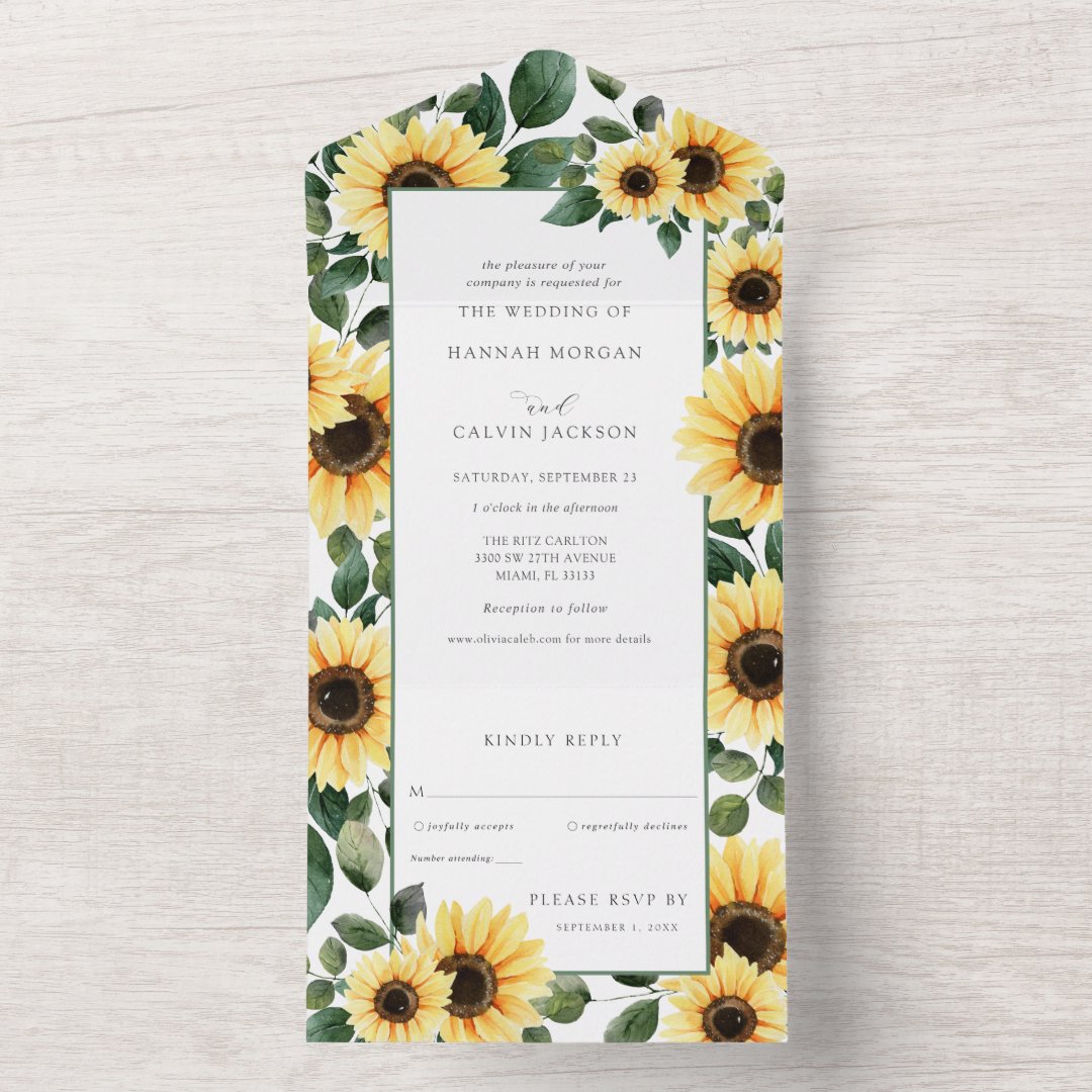 Autumn Sunflower Wedding All In One Invitation | Zazzle