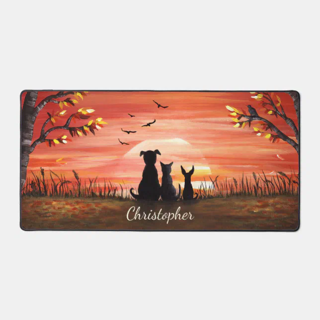 Autumn Sunset Dog and Cat Personalized Desk Mat | Zazzle