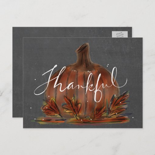 Autumn "Thankful" Pumpkin Postcard | Zazzle