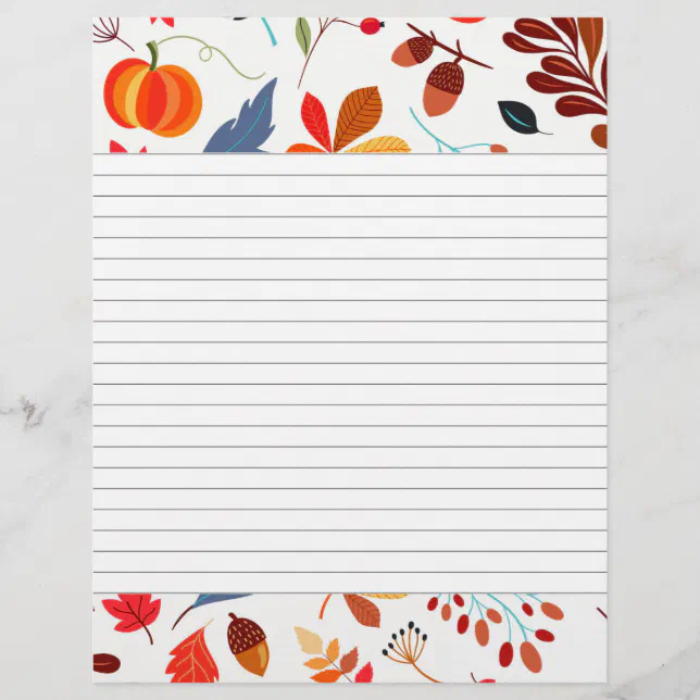 Autumn Theme Lined Recipe Page | Zazzle
