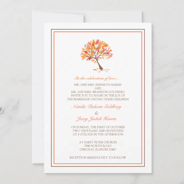 Autumn Theme Tree Flat Wedding Invitation | Zazzle