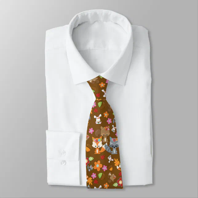 Autumn Theme Woodland Animals Pattern Neck Tie | Zazzle