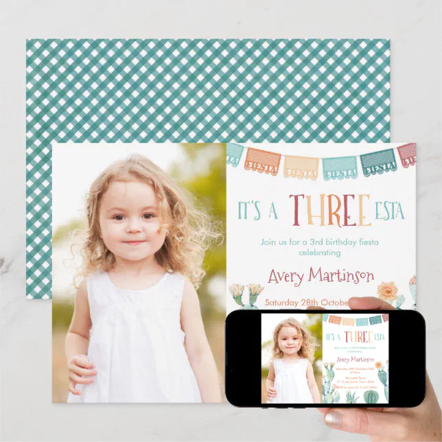 Autumn Three-ESTA Girl 3rd Birthday Party Picture Invitation | Zazzle