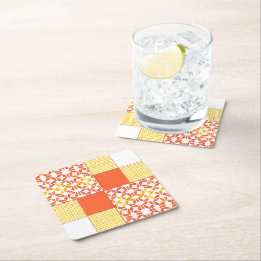 Autumn Tints Quilt Block Pattern Square Paper Coaster | Zazzle
