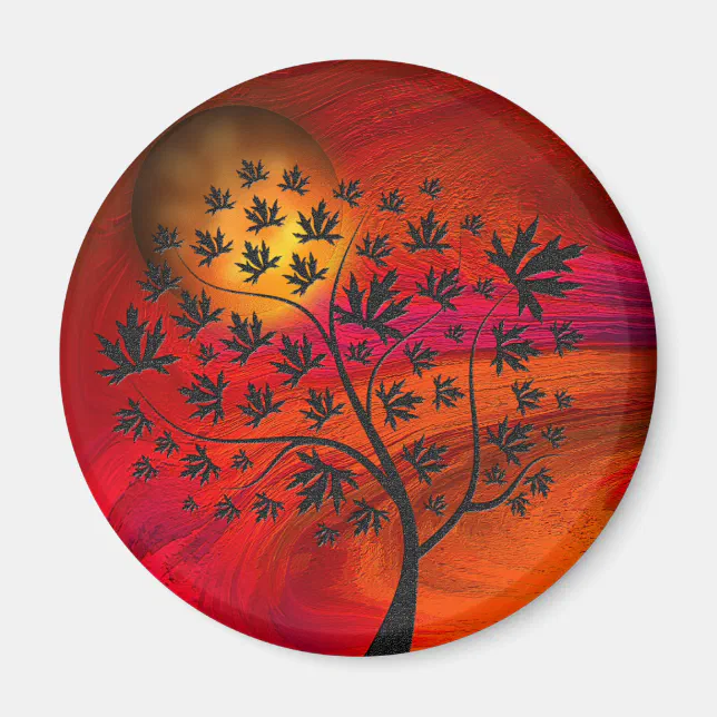 Autumn Tree and Moon Abstract Art Magnet | Zazzle
