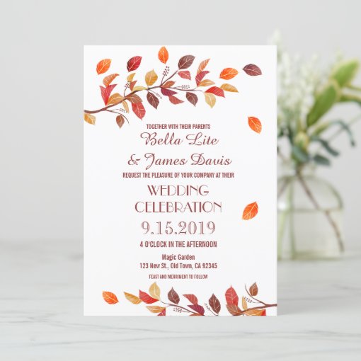 Autumn Tree Fall Leafs Wedding Invitations | Zazzle