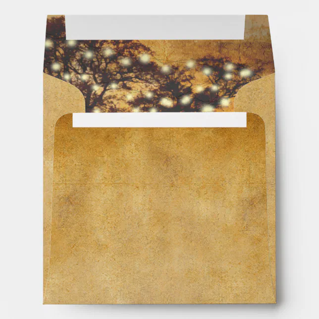 Autumn Tree & Lights Faux Parchment Square Wedding Envelope | Zazzle