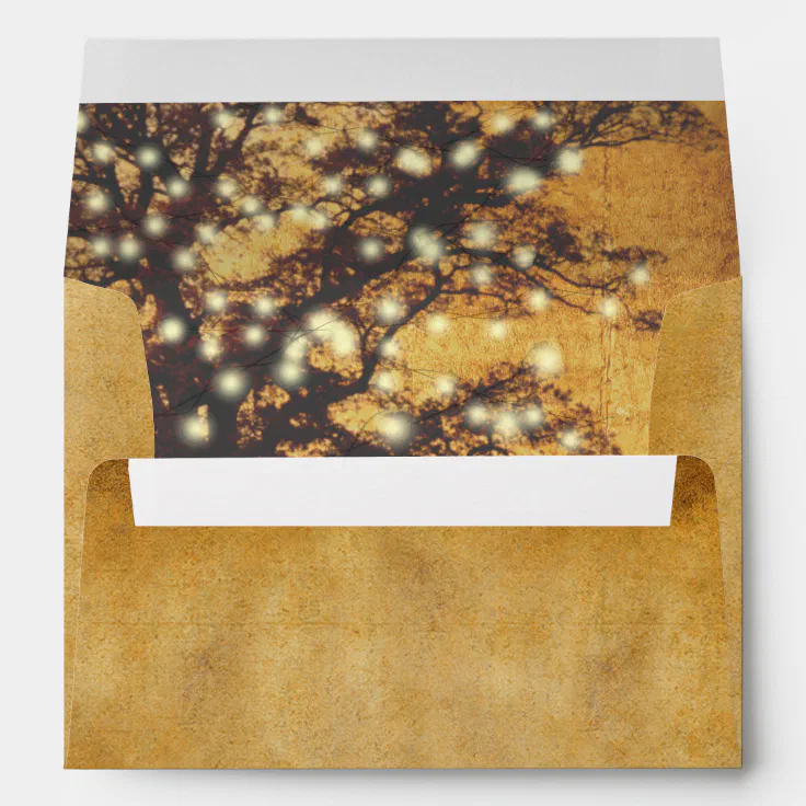 Autumn Tree with Lights Faux Parchment Wedding Envelope | Zazzle