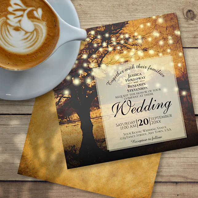 Autumn Tree with Lights Rustic Wedding Invitation | Zazzle
