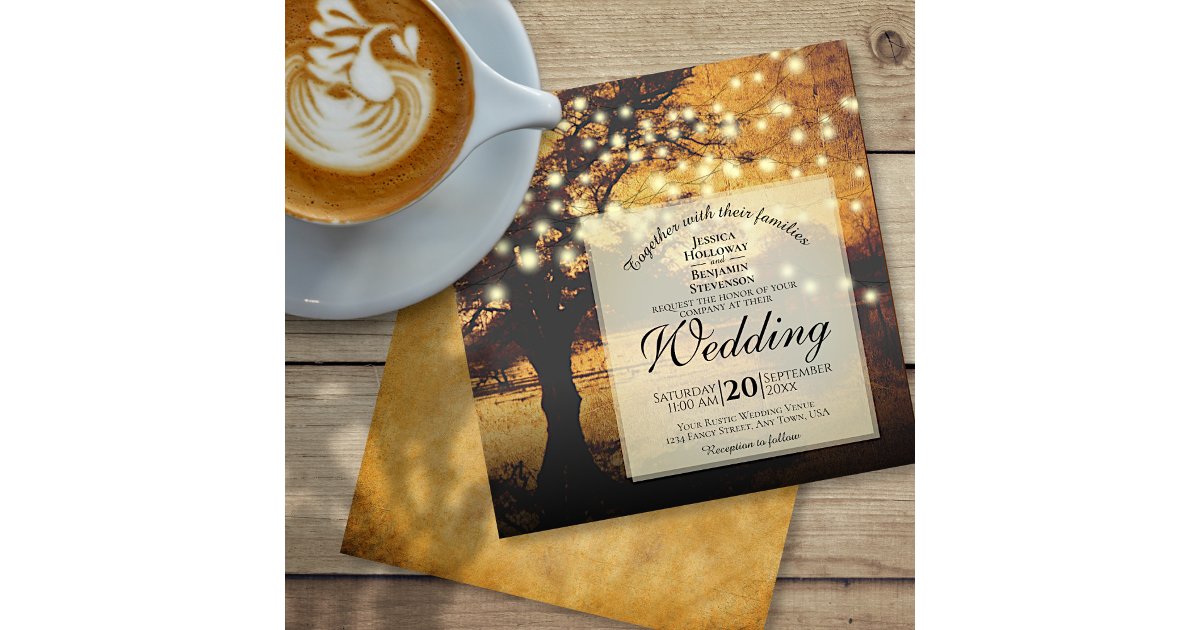 Autumn Tree with Lights Rustic Wedding Invitation | Zazzle