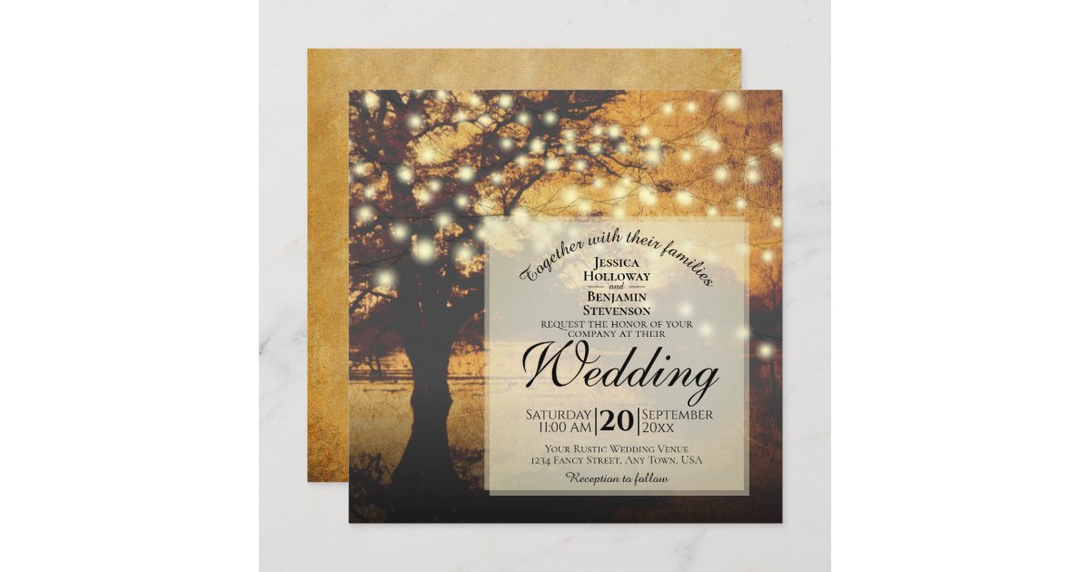 Autumn Tree with Lights Rustic Wedding Invitation | Zazzle