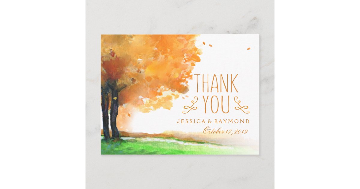 Autumn Trees Fall Thank You Matching PostCard | Zazzle